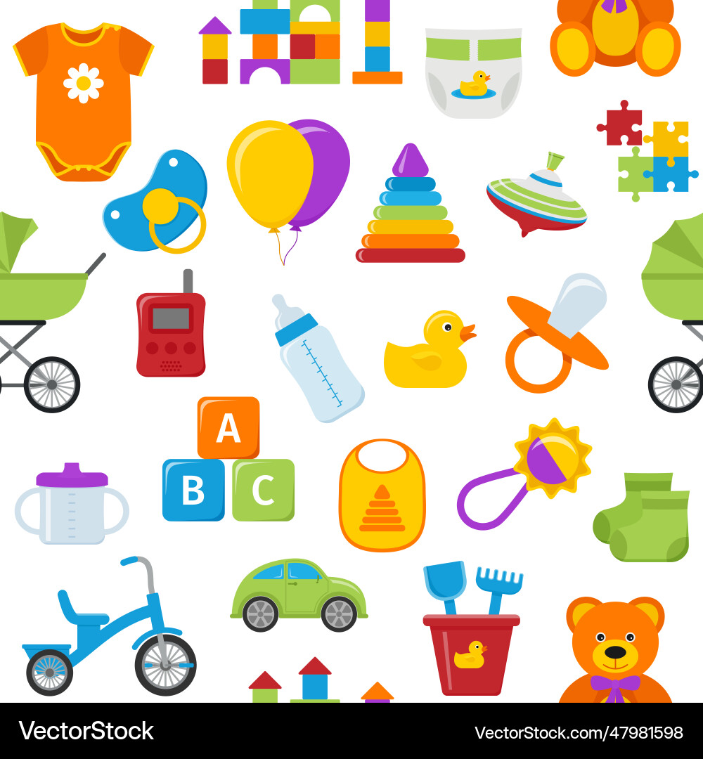 Seamless patterns with baby toys Royalty Free Vector Image