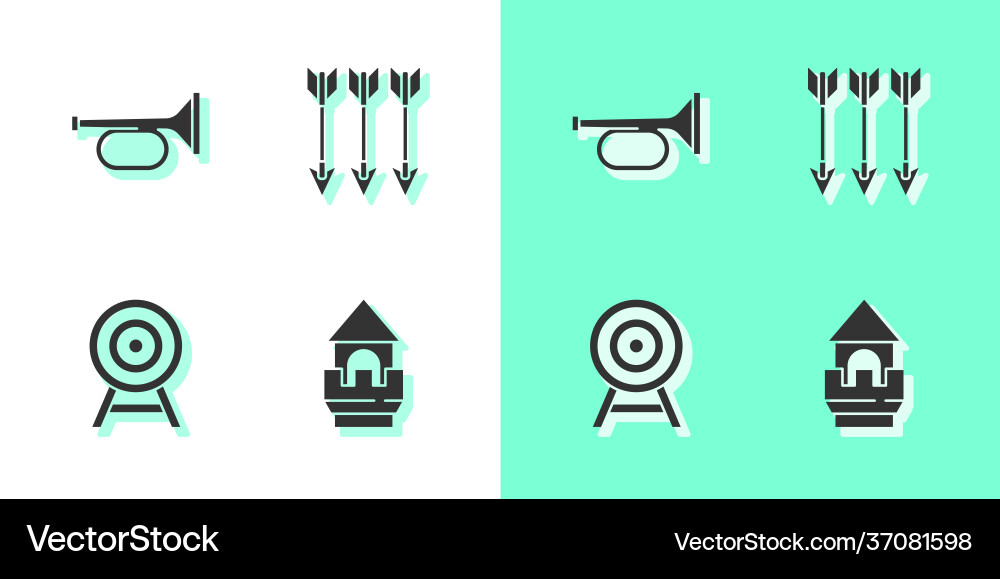 Set castle tower trumpet target with arrow Vector Image