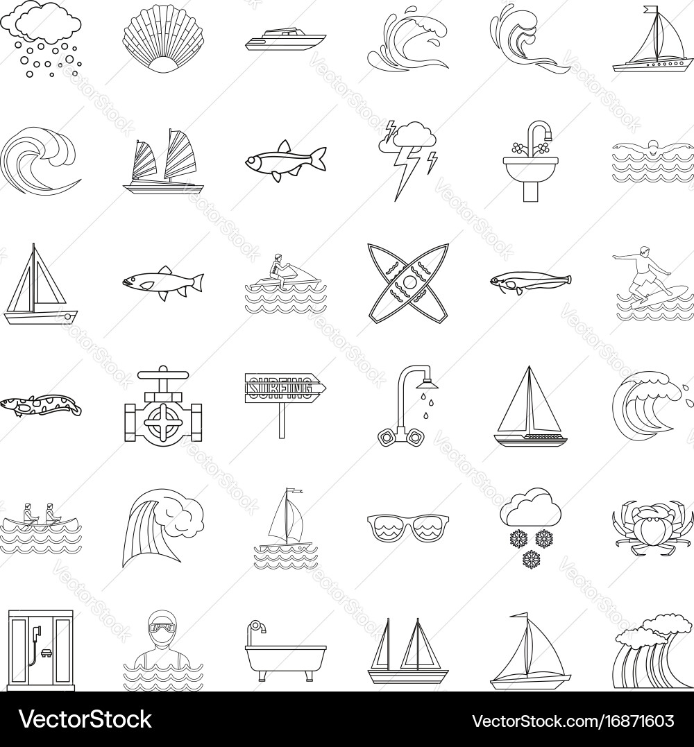 Aqua icons set outline style Royalty Free Vector Image
