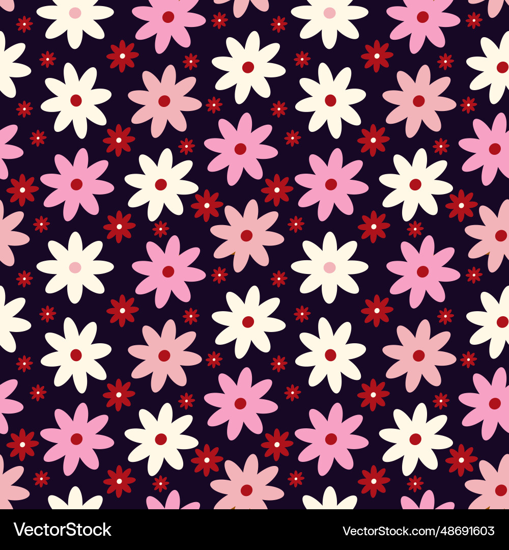 Bright vibrant quirky retro floral pattern in 60s Vector Image
