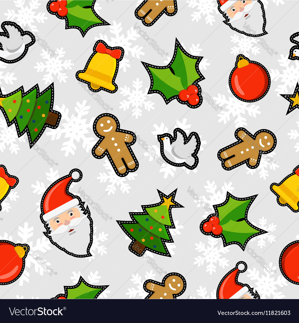 Christmas elements patch icon pattern background Vector Image
