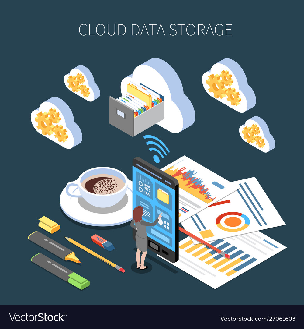 Cloud storage isometric composition Royalty Free Vector
