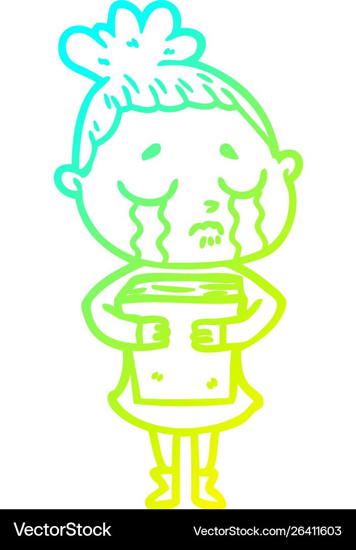 Cold gradient line drawing cartoon crying woman Vector Image