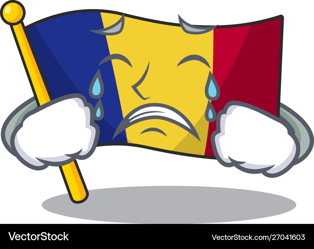Crying romanian cartoon flag folded in drawer Vector Image