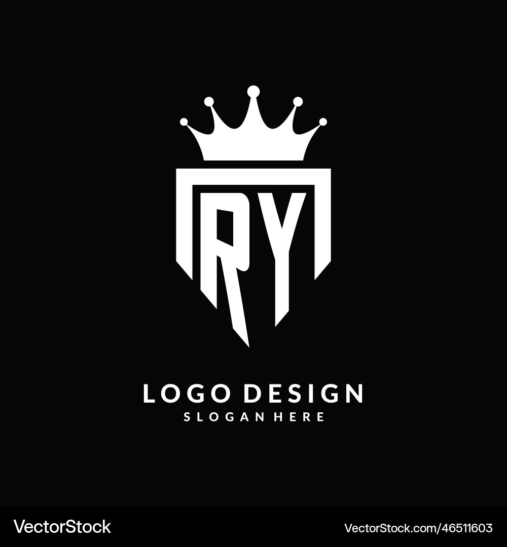Letter ry logo monogram emblem style with crown Vector Image