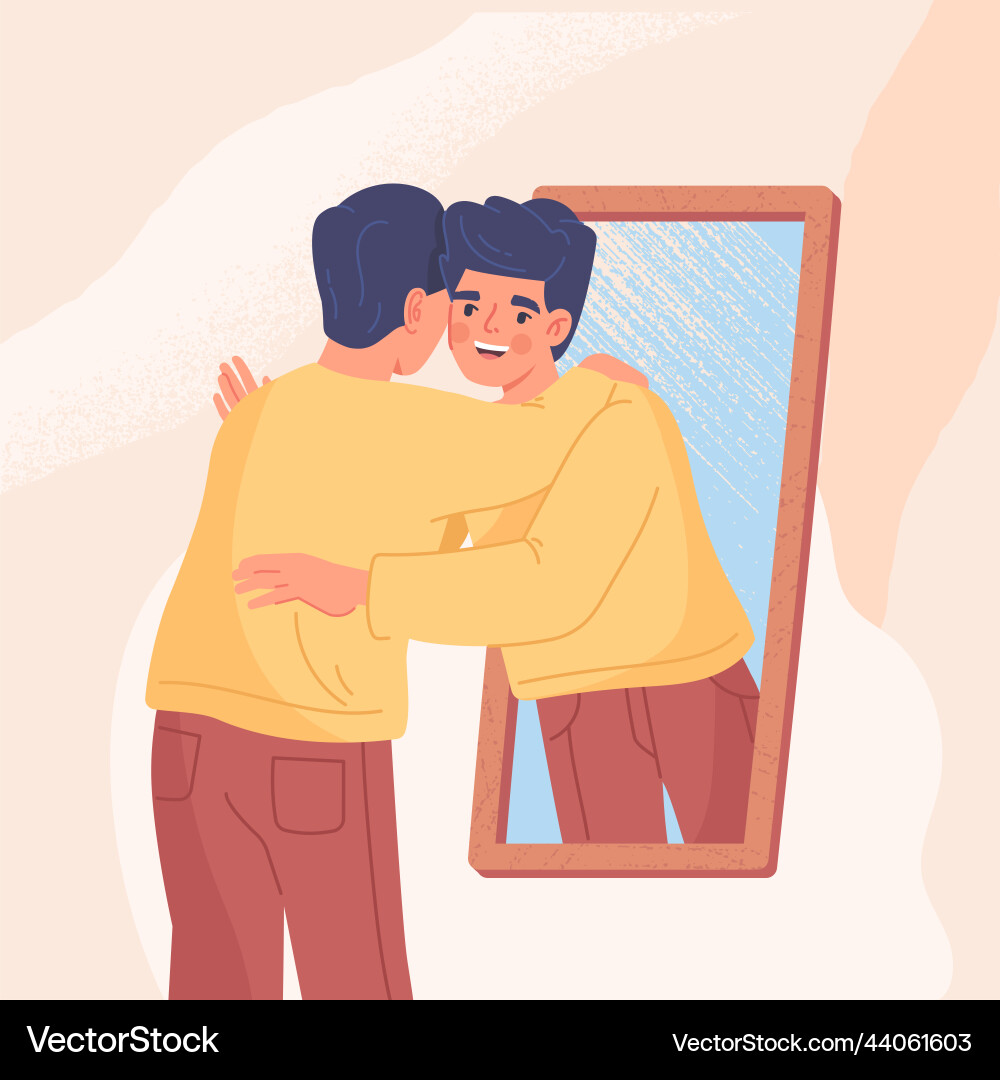 Man hugging his reflection Royalty Free Vector Image