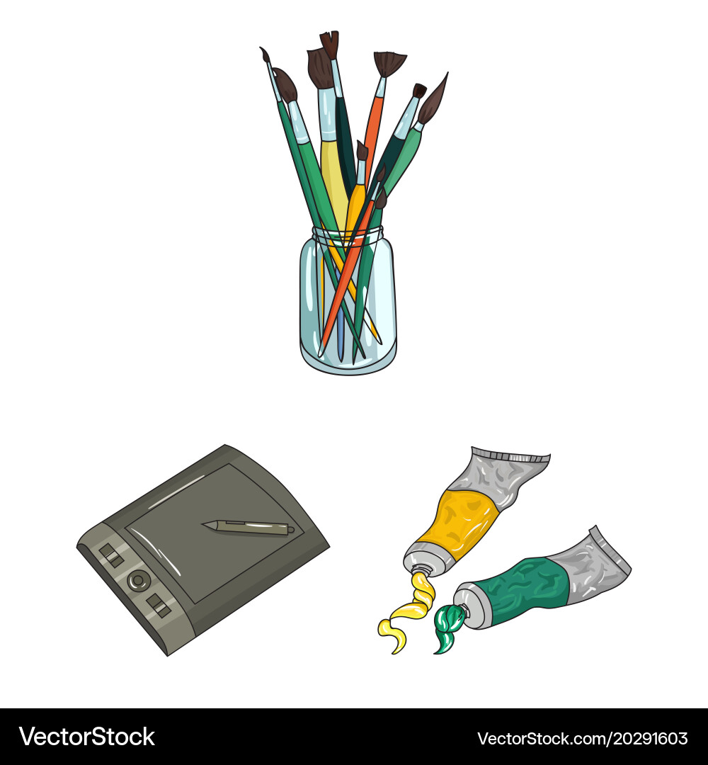 Painter and drawing cartoon icons in set Vector Image