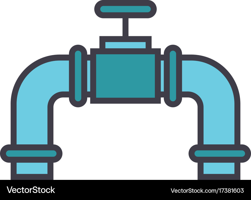 Pipes with gas valve flat line Royalty Free Vector Image