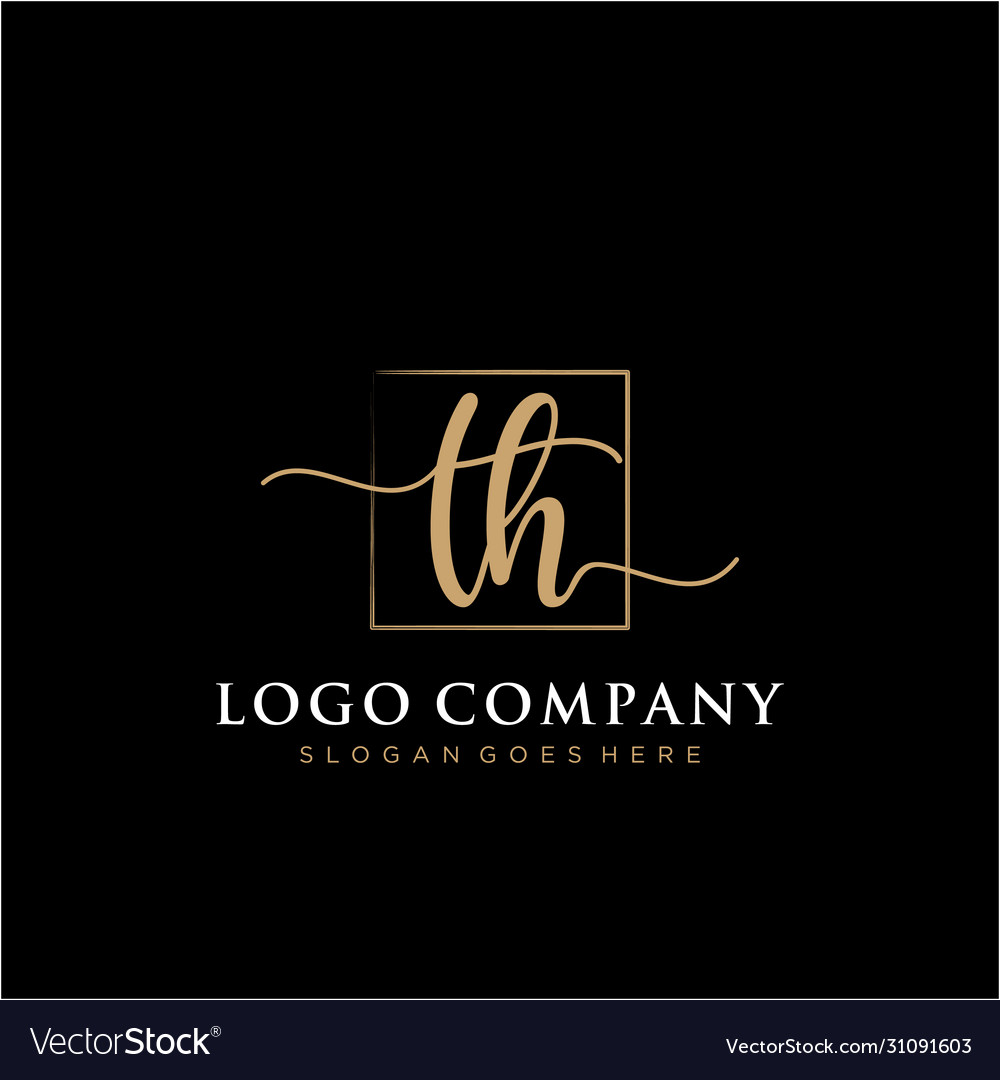 Th initial handwriting logo with rectangle Vector Image