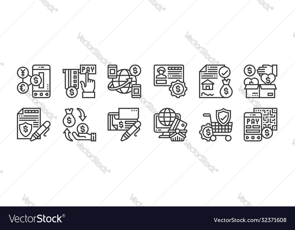 12 set linear payment element icons thin Vector Image