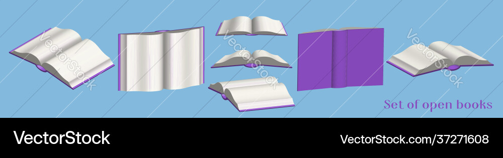 3d set open books with purple cover Royalty Free Vector