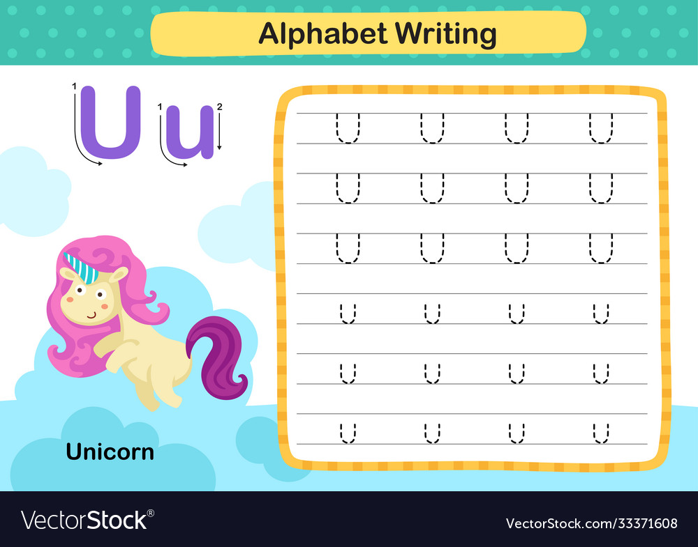 Alphabet letter u-unicorn exercise with cartoon Vector Image