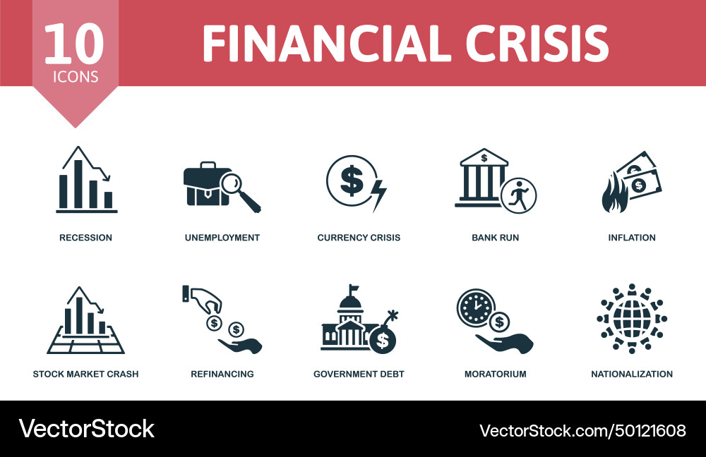 Financial crisis set icon contains Royalty Free Vector Image