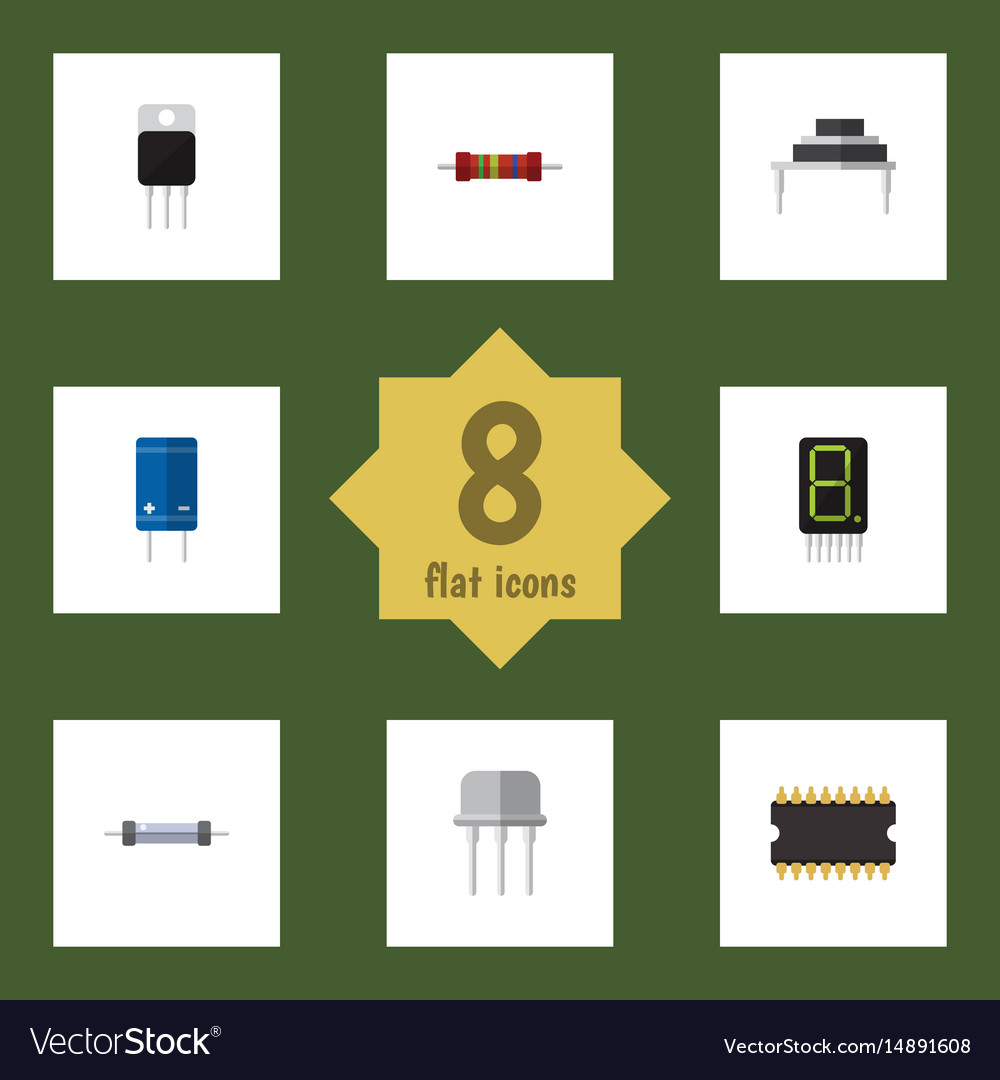 Flat appliance set of microprocessor transistor Vector Image