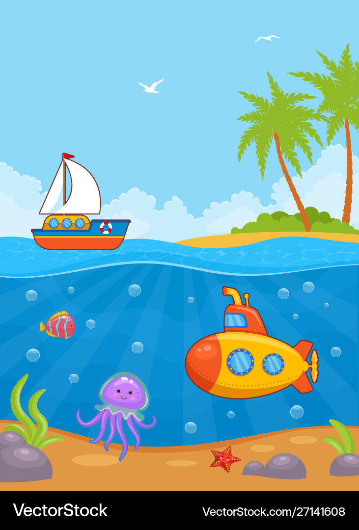 Marine landscape ship at sea Royalty Free Vector Image