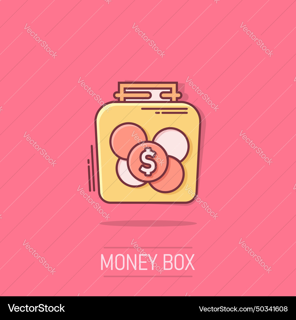 Money box icon in comic style coin jar container Vector Image