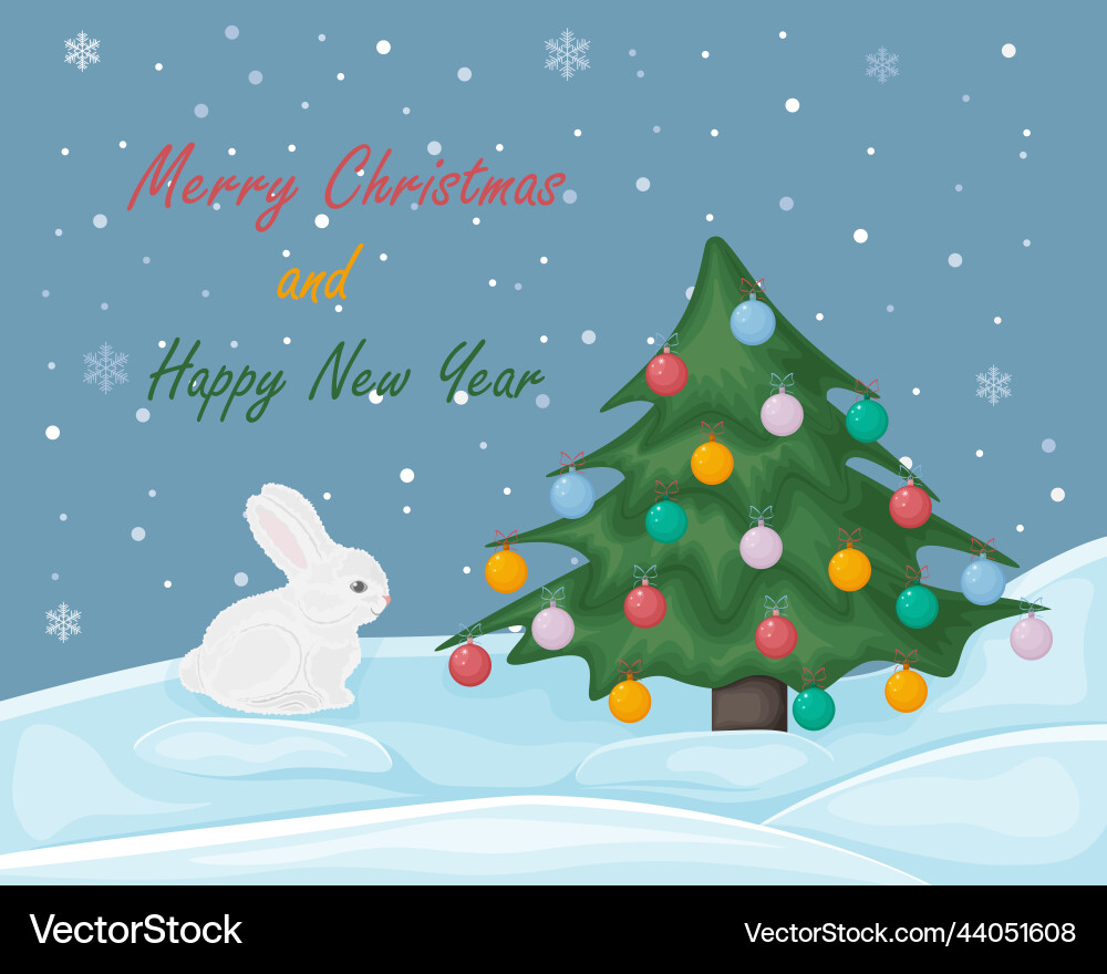 Rabbit near the christmas tree an image Royalty Free Vector