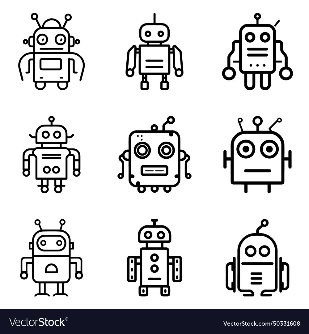 Robots flat icon set isolated on white background Vector Image
