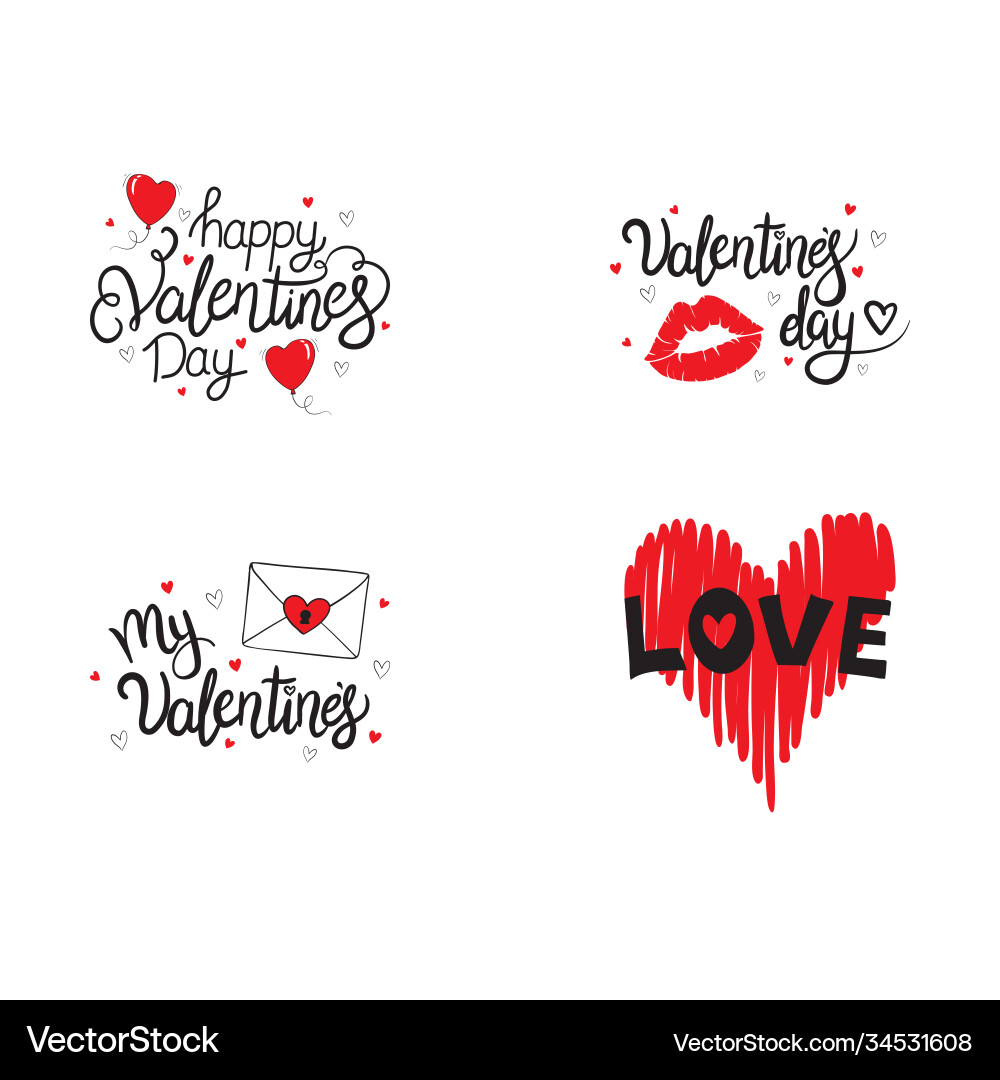 Set hand drawn lettering quotes for valentines Vector Image