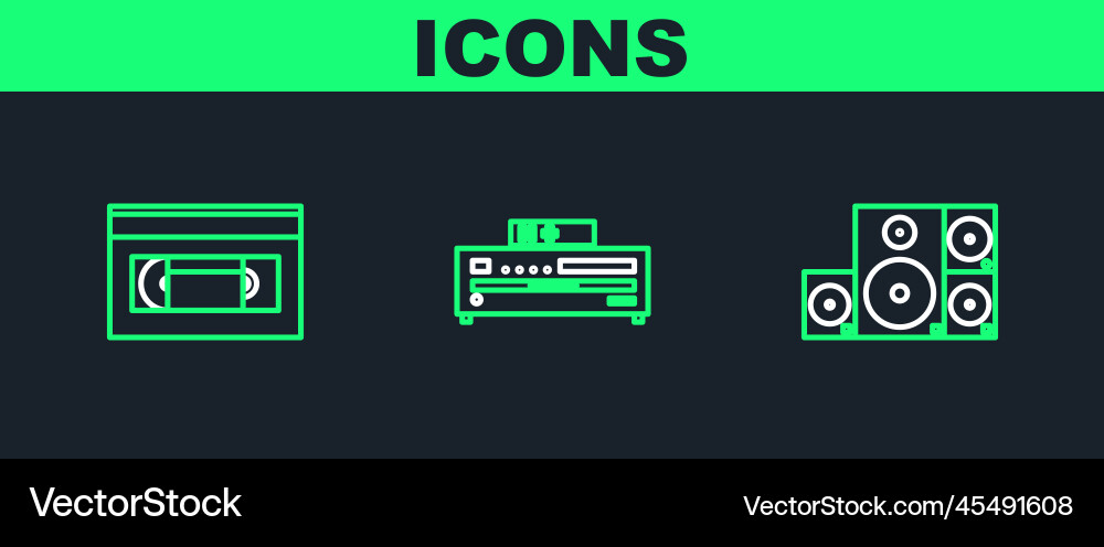 Set line stereo speaker vhs video cassette tape Vector Image