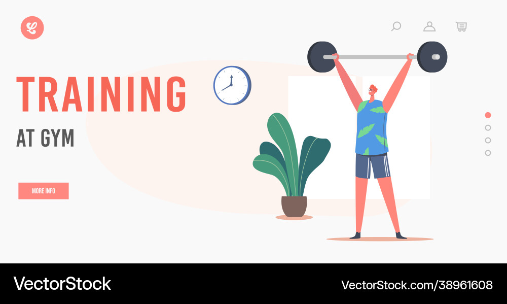 Training at gym landing page template man workout Vector Image