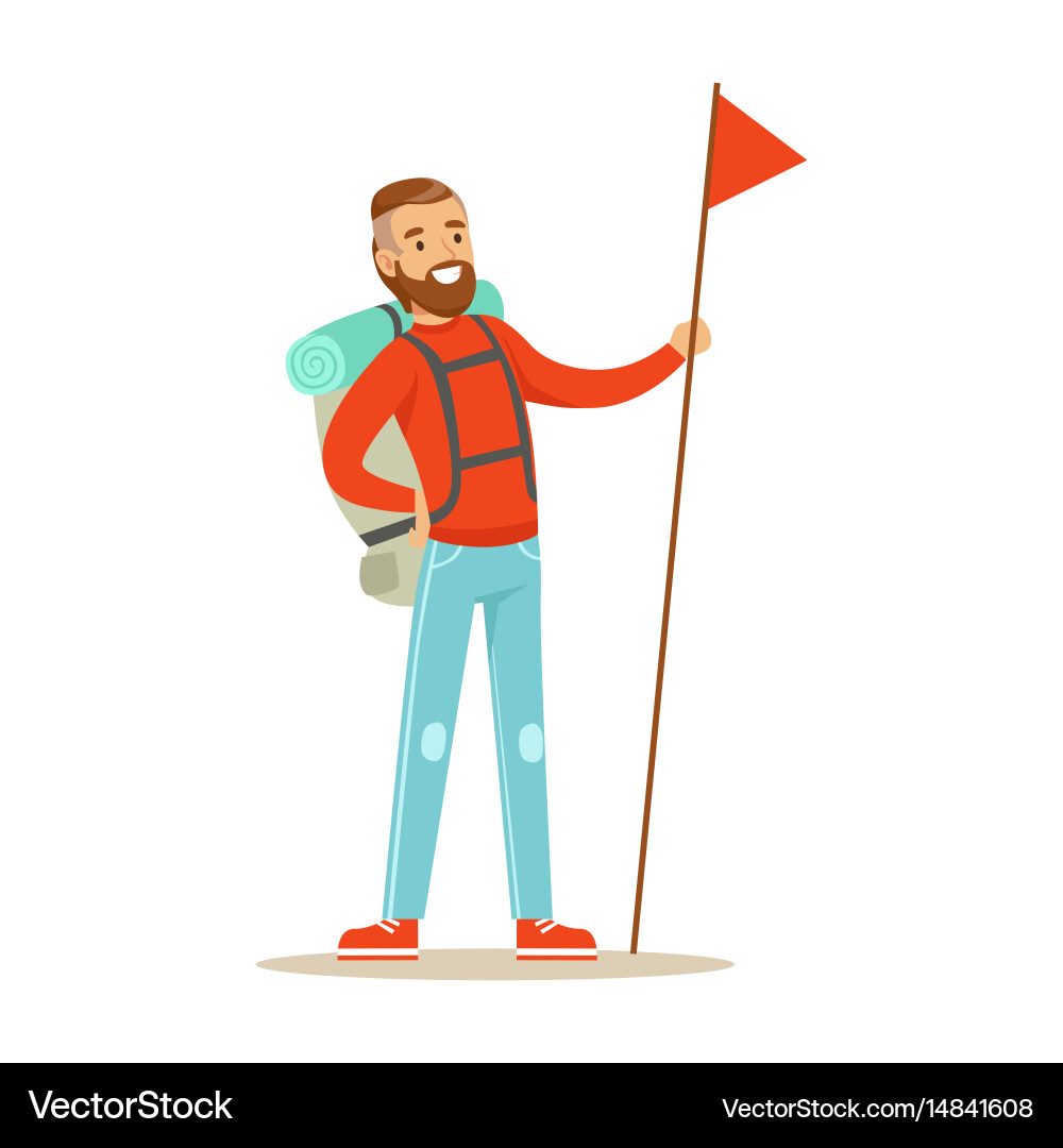 Young man traveler standing with backpack and Vector Image
