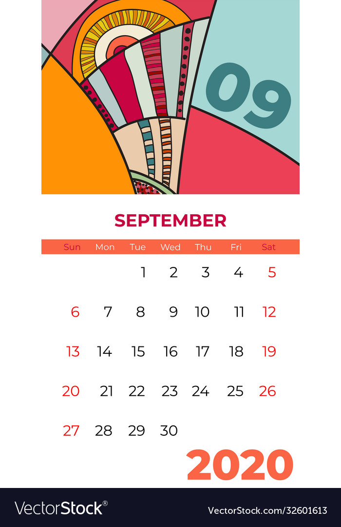2020 september calendar abstract contemporary art Vector Image