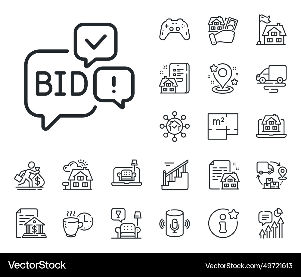 Bid offer line icon auction sign floor plan Vector Image