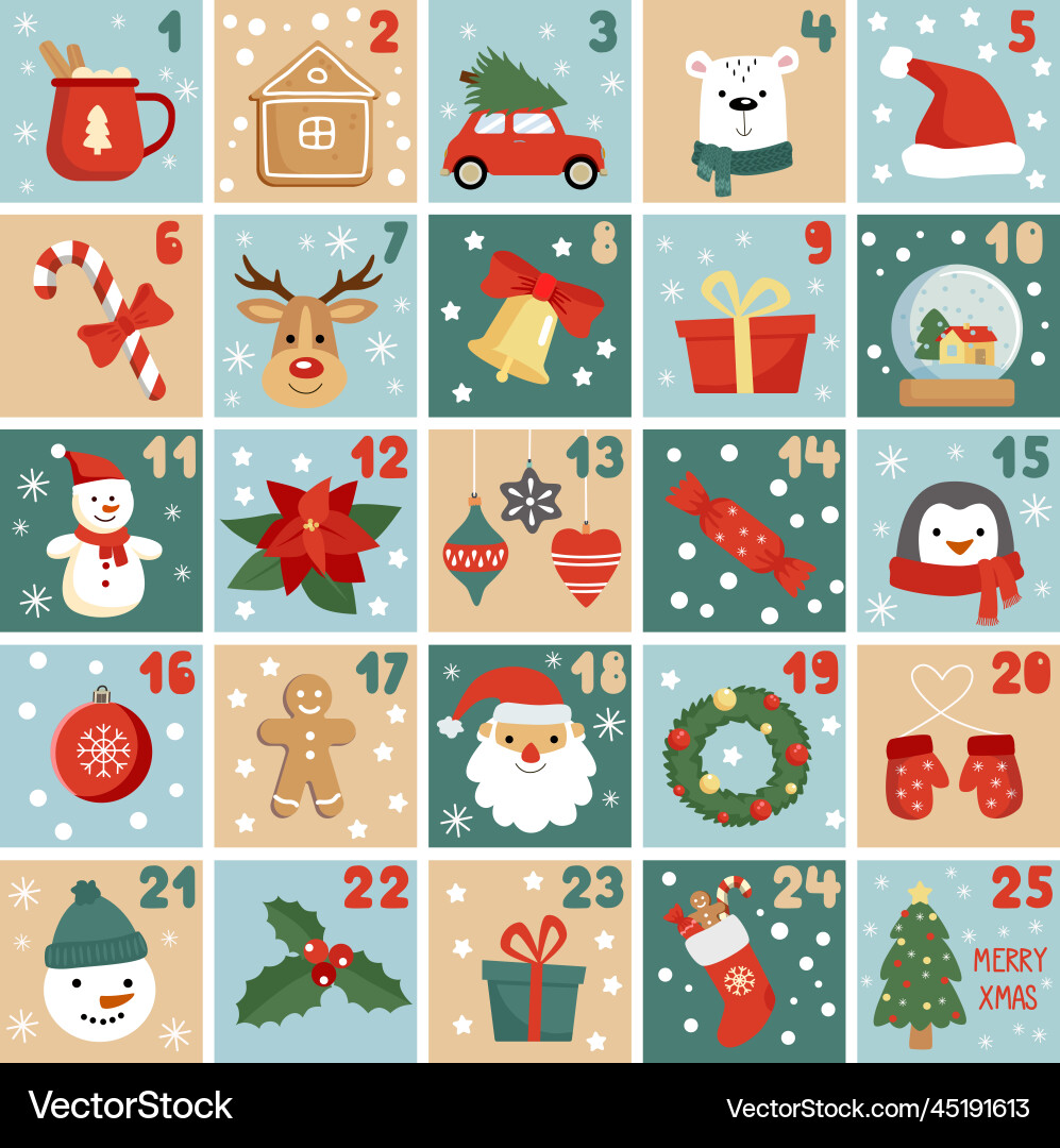 December advent calendar christmas poster Vector Image