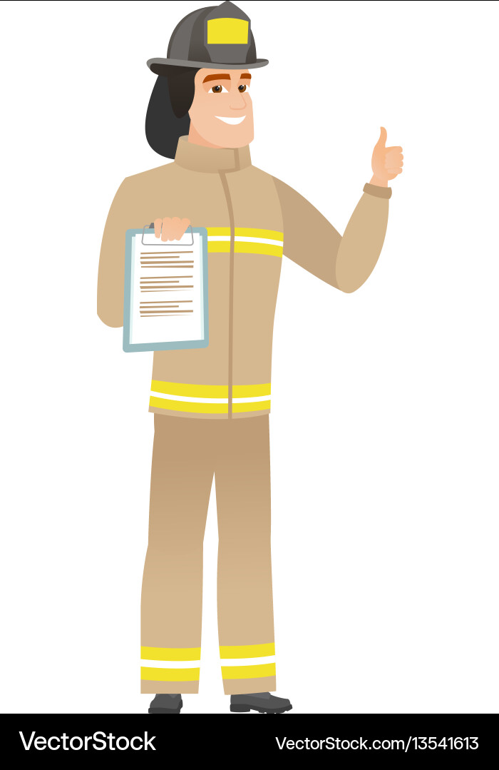 Firefighter with clipboard giving thumb up Vector Image