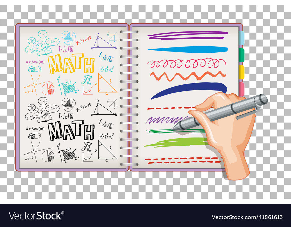 Hand writing math formula and doodle on notebook Vector Image