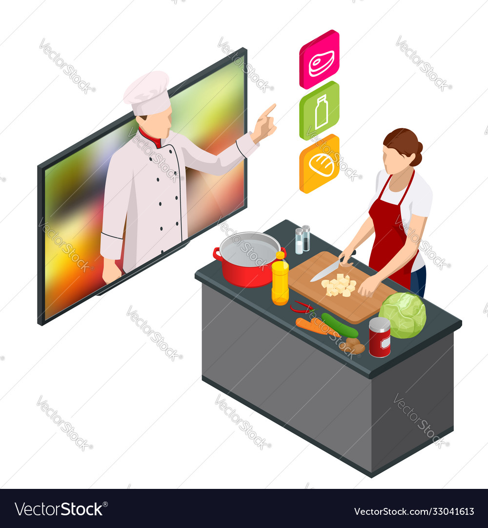 Isometric cooking education online professional Vector Image