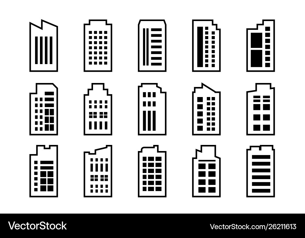 Line icons building set on white background black Vector Image