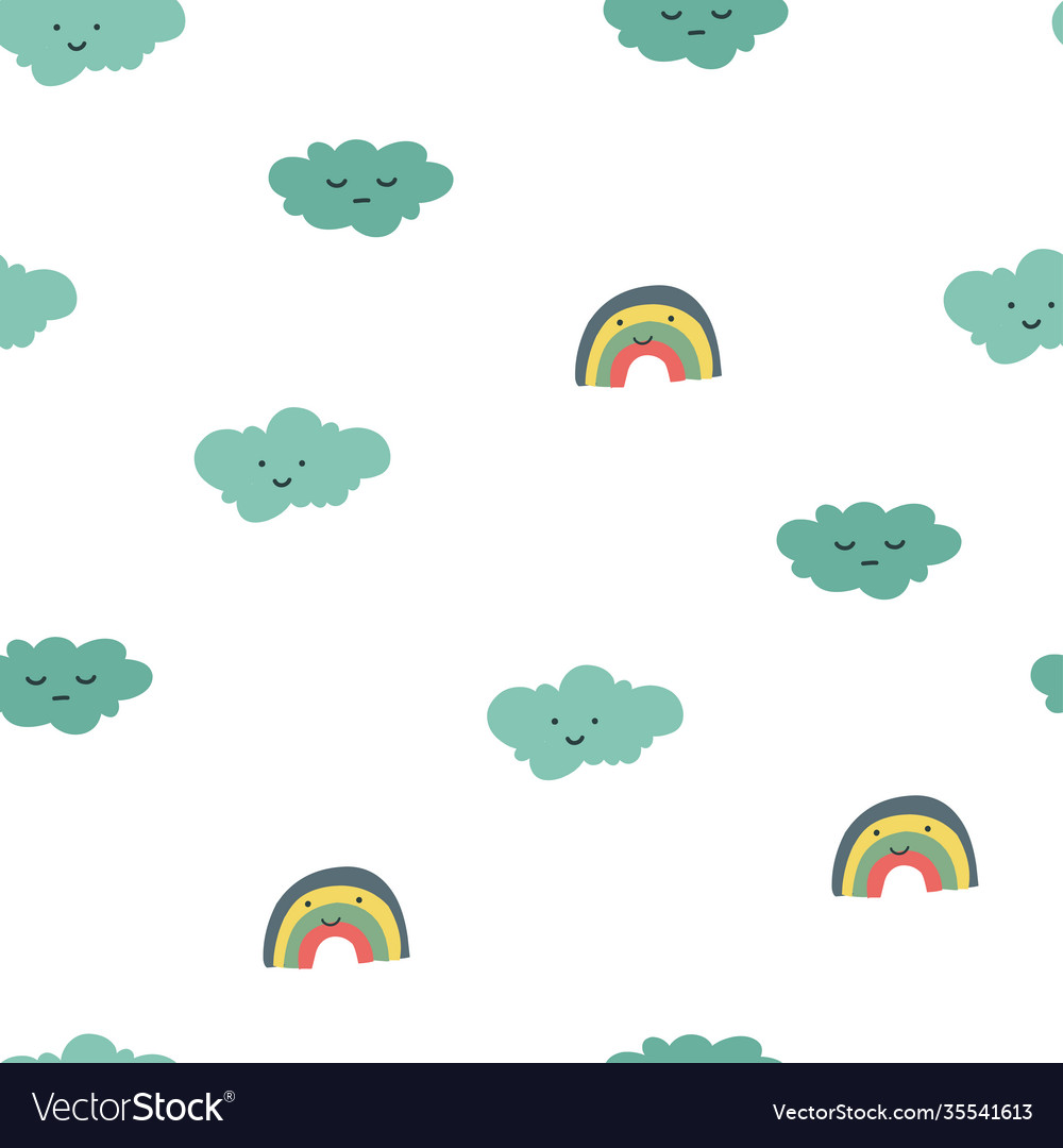 Rainbow clouds pattern in cartoon style on soft Vector Image