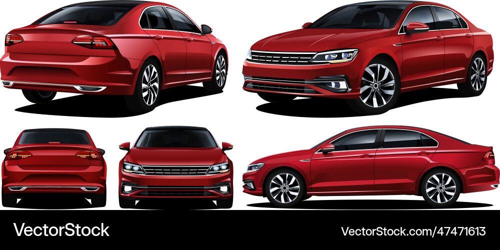 Realistic 3d isolated red car sedan Royalty Free Vector