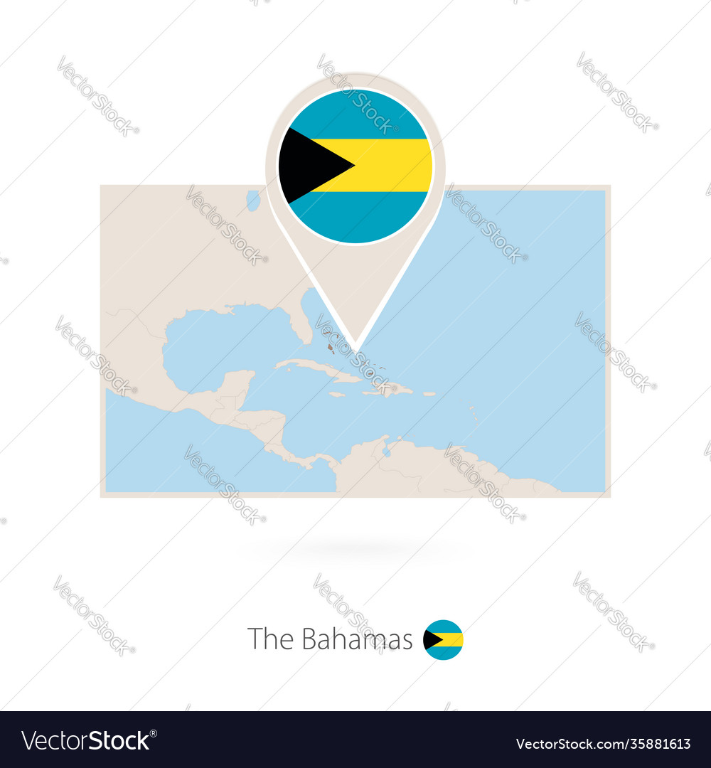 Rectangular map bahamas with pin icon Royalty Free Vector