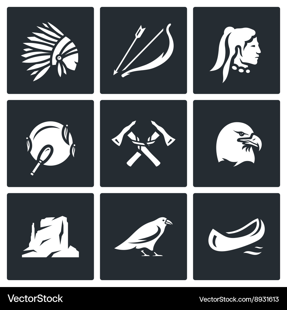 Set apaches icons injun bow and arrow Royalty Free Vector