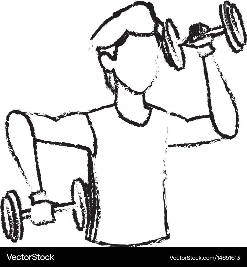 Sketch man training dumbbell gym design Royalty Free Vector