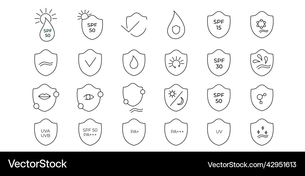 Spf 50 30 15 sun protection icon set Royalty Free Vector