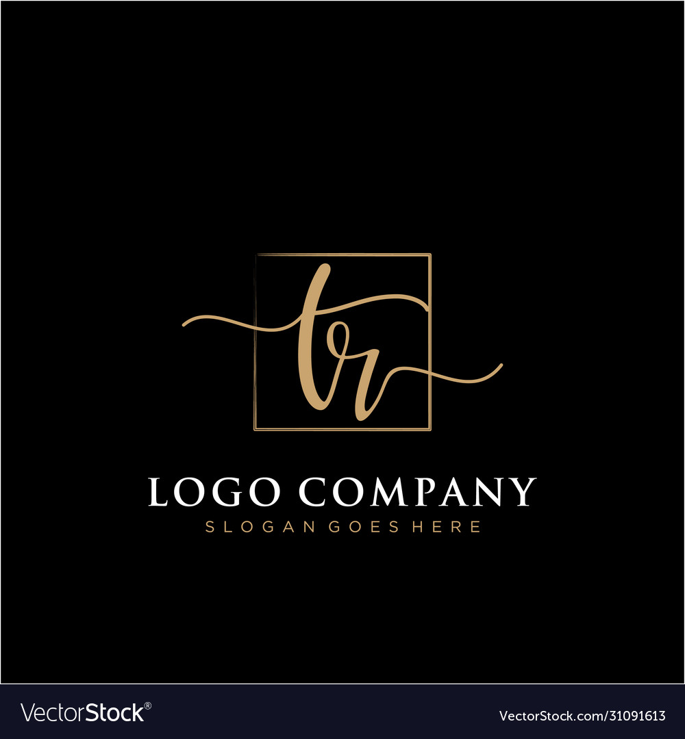 Tr initial handwriting logo with rectangle Vector Image