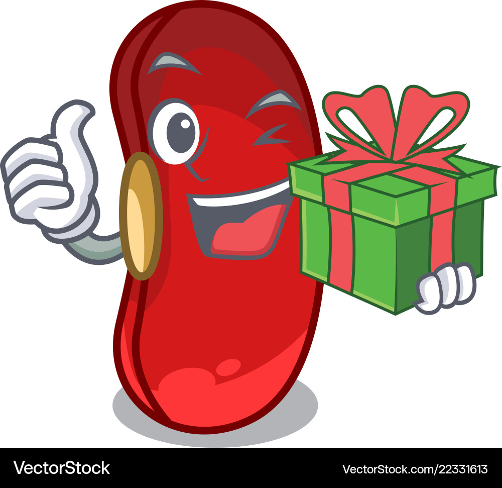 With gift red bean in the cartoon cup Royalty Free Vector