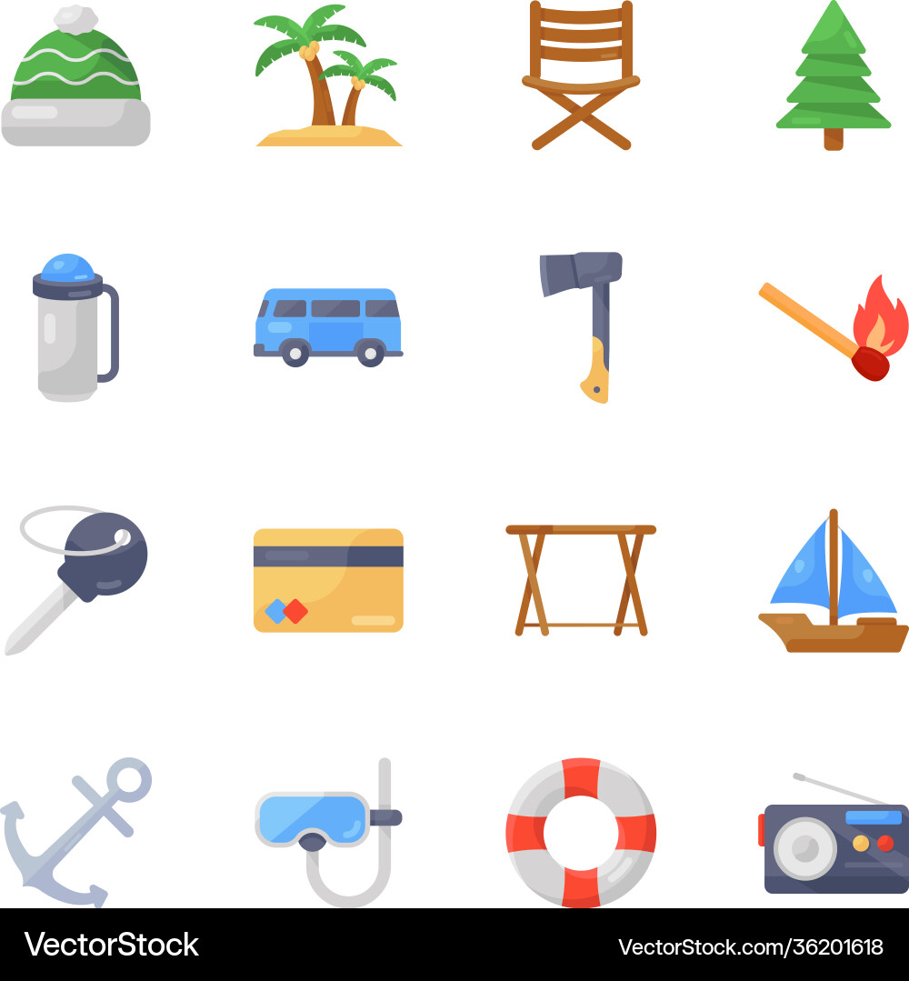 Beach and holidays icons in modern flat style pack