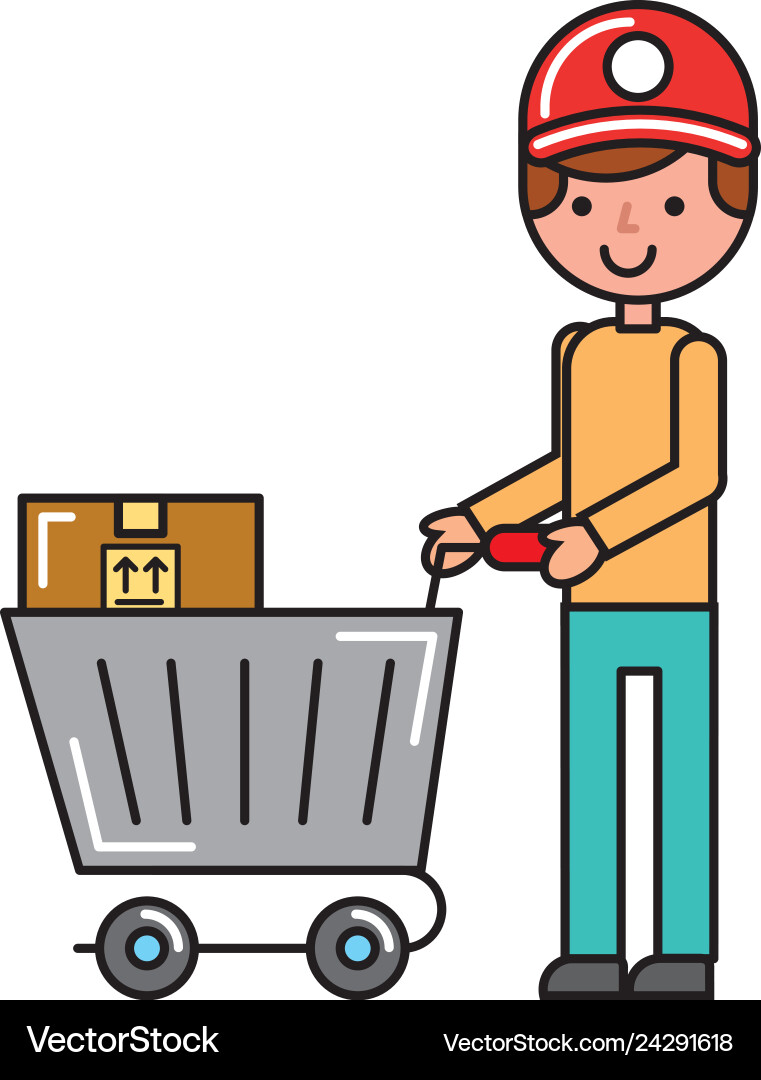 Customer boy with cart boxes shopping Royalty Free Vector