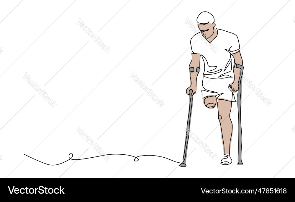 Disabled man with amputated leg limb use crutches Vector Image