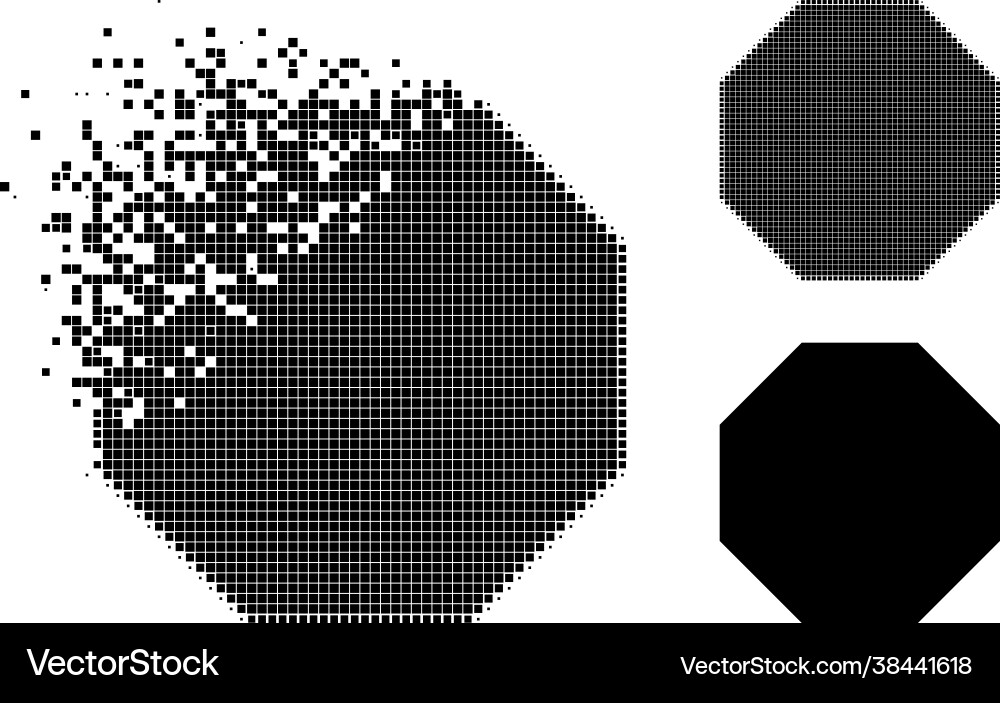 Dispersed pixel octagon glyph with halftone Vector Image
