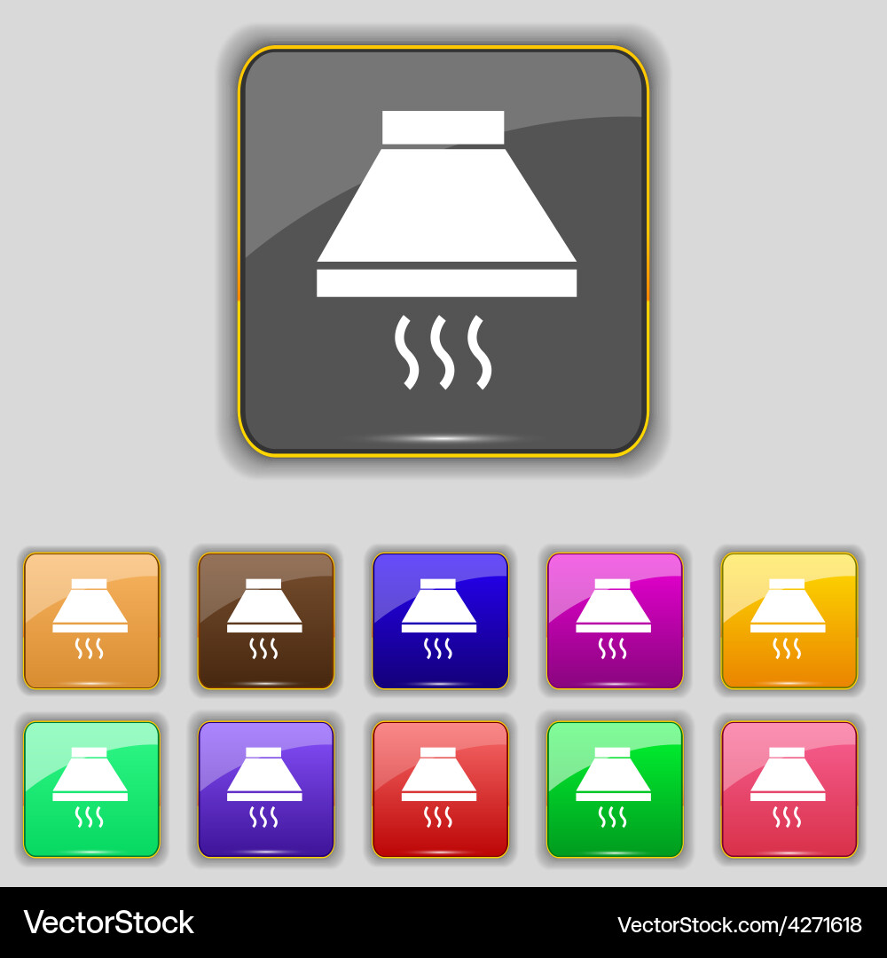 Kitchen hood icon sign set with eleven colored Vector Image