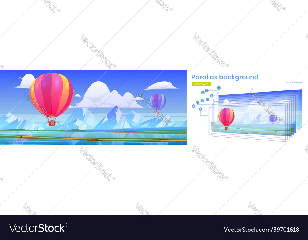 Parallax game background with hot air balloons Vector Image
