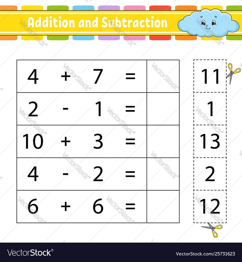 Addition and subtraction task for kids education Vector Image