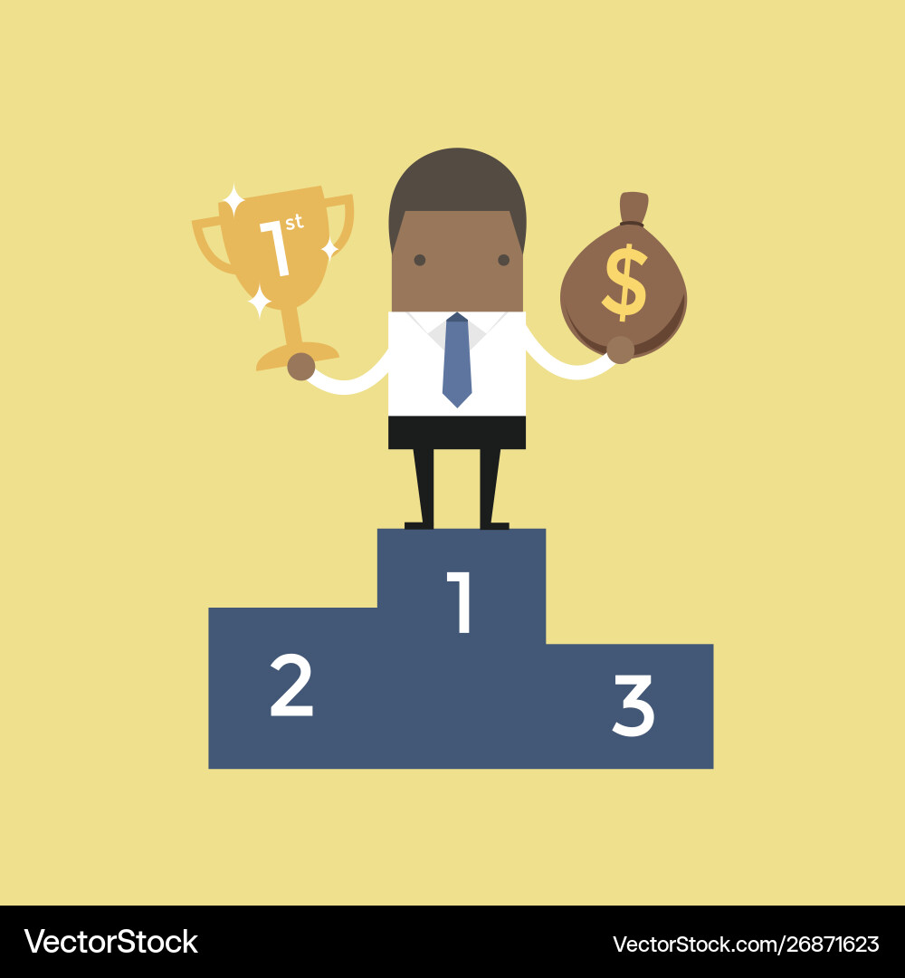 Businessman standing on winning podium Royalty Free Vector