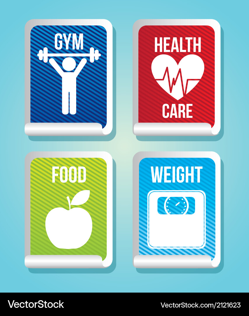 Fitness labels over blue background Royalty Free Vector